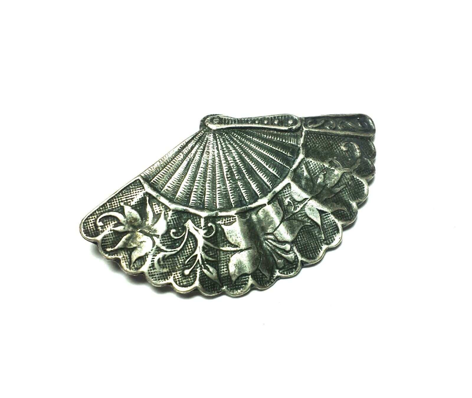Vintage Spanish Dance Floral 925 Silver Fan Pin - Gold Crown Jewelry