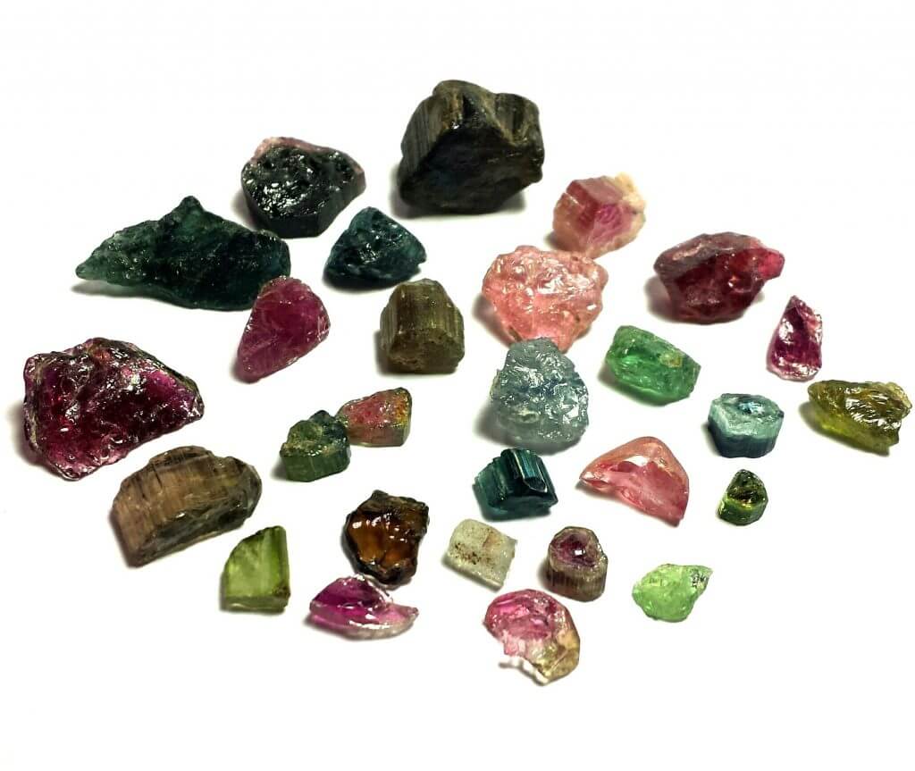 Tourmaline Mixed Color Rough Specimen 107.06 Ctw (27Pcs) - Gold Crown ...