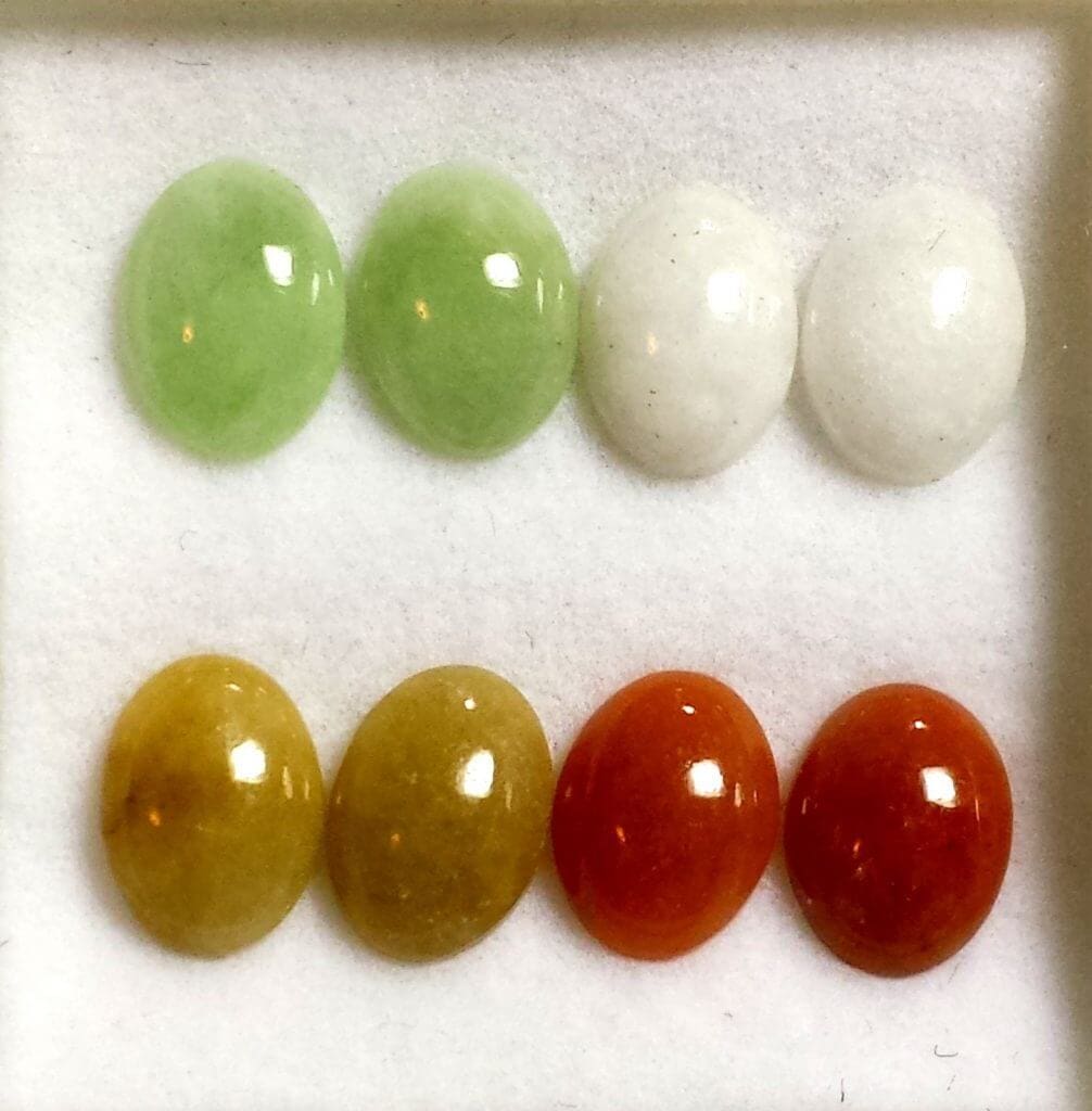 Jade Mixed Color 8x6mm Green Orange White Tan (8 Pcs) - Gold Crown Jewelry